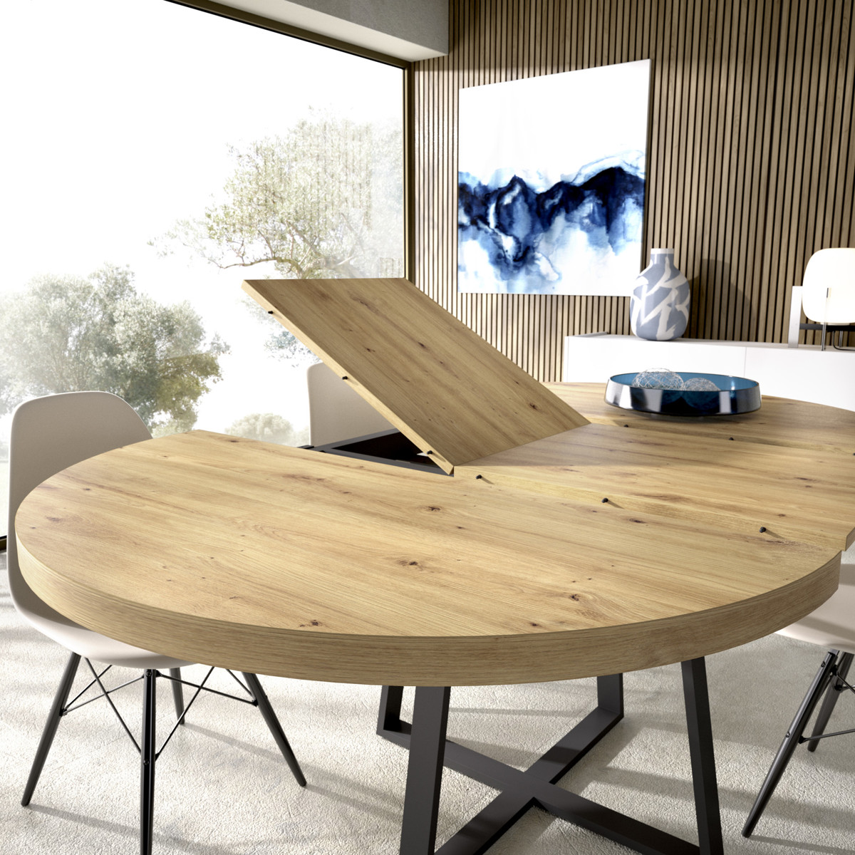 Mesa comedor extensible 110 redonda patas metálicas | climayhogar.com